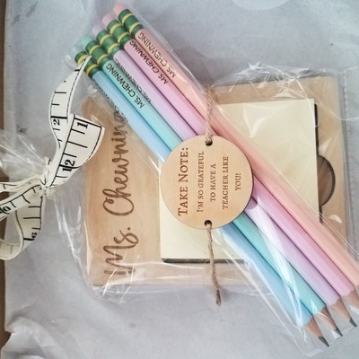 Teacher Gift Bundle: Engraved Pencils and Notepad Set Handmade Custom ...