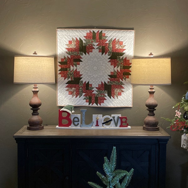 Digital Pdf|christmas Rose Wreath Quilt Block Pattern|modern Patchwork ...