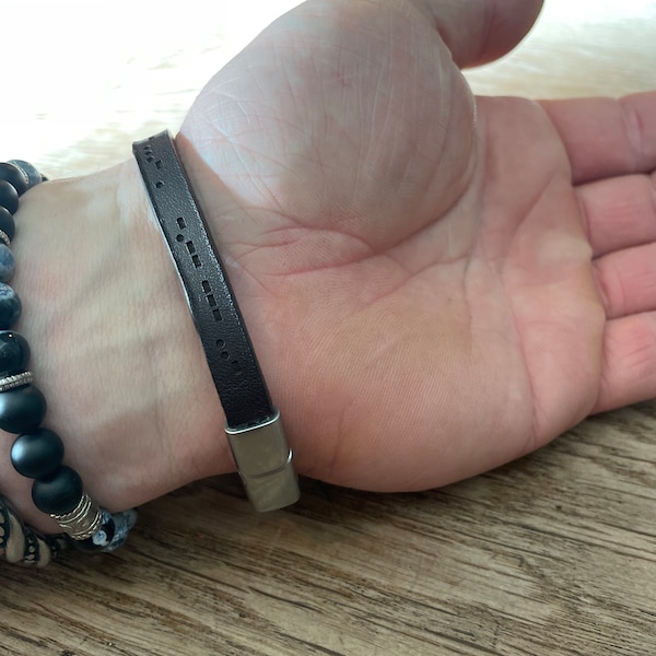 Hidden Message Bracelet for Men Personalized Leather Cuff Wedding Gift ...