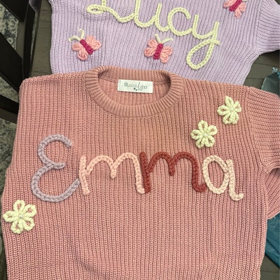 Custom Hand Embroidered Toddler and Baby Name Sweater, Oversized Kids ...