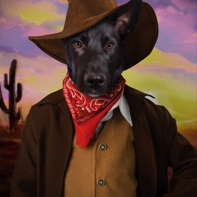 Custom Cowboy Pet Portrait . Custom Cowboy Animal Portrait . Cowboy ...