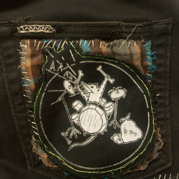 Folk Punk Drummer Opossum Patch - Original Art - Etsy
