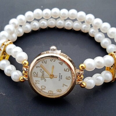 White Freshwater Pearl Bracelet Watch Beaded Bracelet Watch Women's Watch Women's for Gift ...