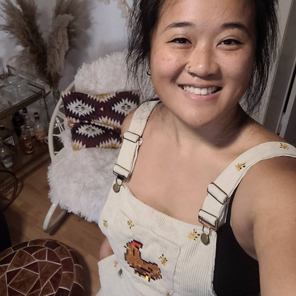 Chicken Stardew Valley Floral Overalls Pants / Embroidery Overalls ...