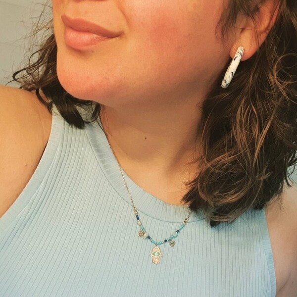 35mm Round Hoops in Porcelain Thick Chunky White and Blue Hoop Earrings ...