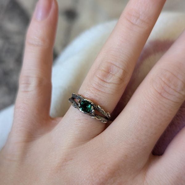 Unique Peridot Ring, Dainty Branch and Leaves Peridot Ring, Flower on ...