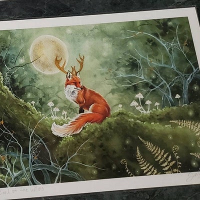 Fairy Art Watercolor Print Mushrooms in Autumn Fantasy - Etsy