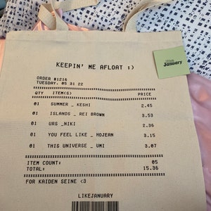 Custom Song Receipt Tote Customizable Song Playlist Tote Bag - Etsy