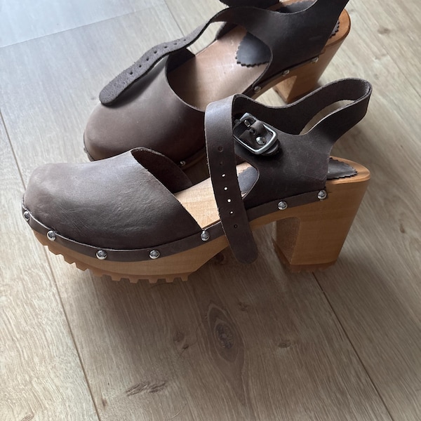 Men's Black Wooden Clogs | Handmade Natural Leather Footwear ...