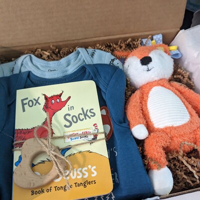 Baby Shower Gift Box, Baby Boy or Girl Gender Neutral Fox Gift Set ...