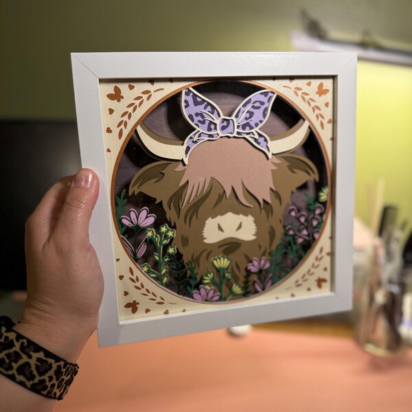 3D Highland Cow Shadow Box, Farm Shadow Box SVG, Layered Papercut ...
