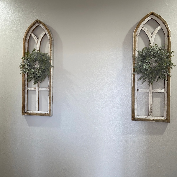 37" X 12" Farmhouse Wooden Wall Window Arches -rustic Cathedral Wood ...