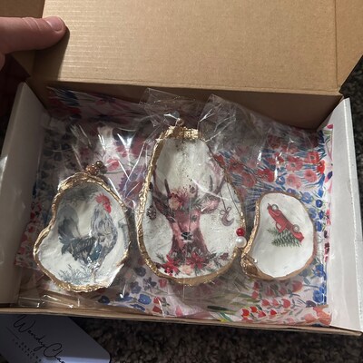 Hummingbird Ornament Set. Hummingbird Christmas Ornaments. Oyster Shell ...