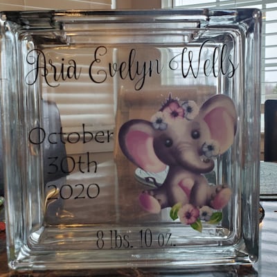 Personalized Baby Glass Block Savings Piggy Bank, New Baby Girl Gift ...
