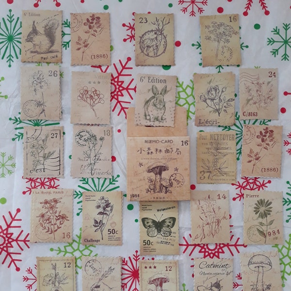45 Vintage Postage Stamp Sticker Field & Forest Antique Forest Drawing ...