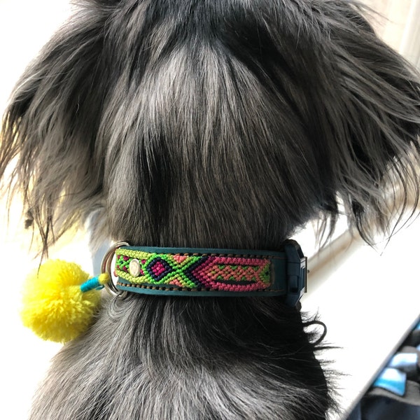 SMALL Mexican Pet Collar Leather Dog Collar, Tribal Dog Dollar, Mexican ...