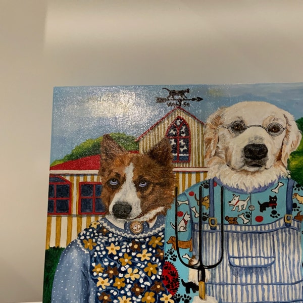 American Gothic Style Dog Commissioned Portrait Painting 8" X 8" - Etsy