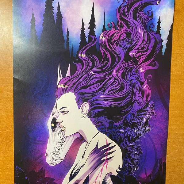 Deer Skull Mage Art Print / Crow Art Print / Art Print / Goth Art ...