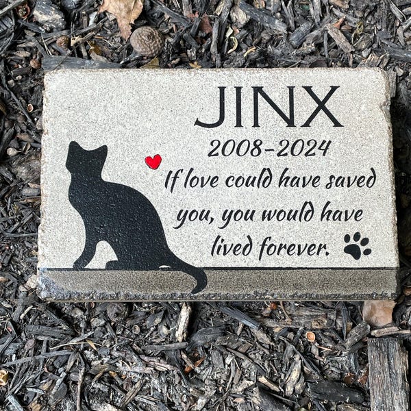 PERSONALIZED CAT Memorial Stone. 6x9 Burial Marker. Tumbled (concrete ...