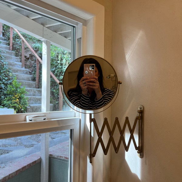 Brass Aging Painted 5X Zoom Accordion Mirror, Makeup Mirror, Two Sided ...