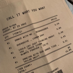 Custom Song Receipt Tote Customizable Song Playlist Tote Bag - Etsy
