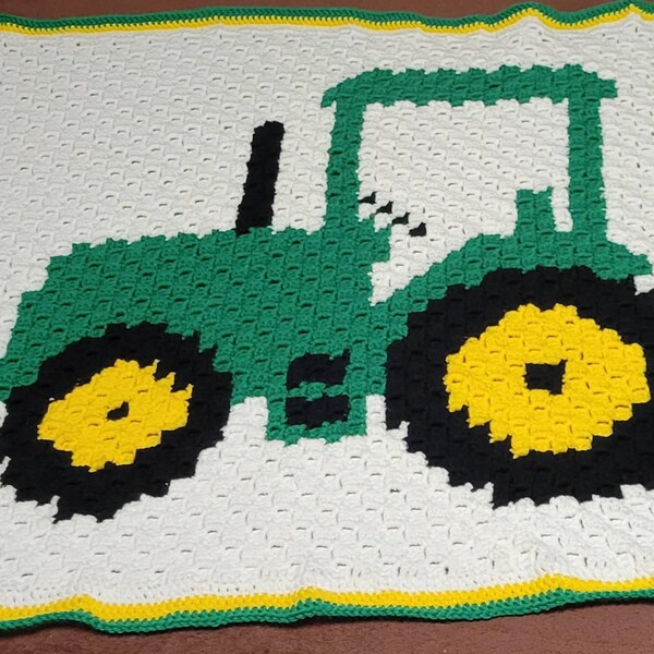 CROCHET BABY BLANKET Pattern: Tractor Baby Blanket, C2C Tractor Pattern ...