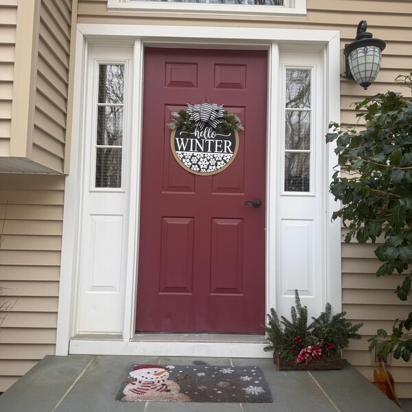 Winter Front Door Decor | Hello Winter | Snowflake Front Door Wreath ...