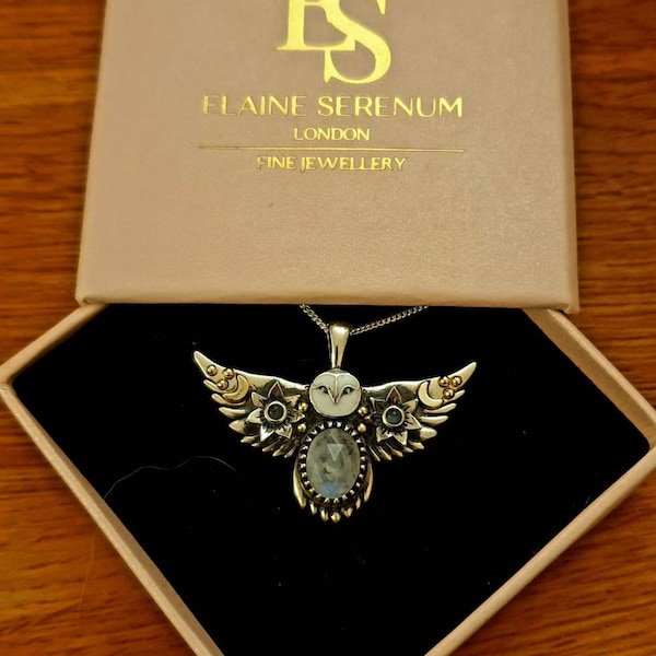 Silver and 18K Gold Owl Pendant - Natural Moonstone Jewelry - Owl ...