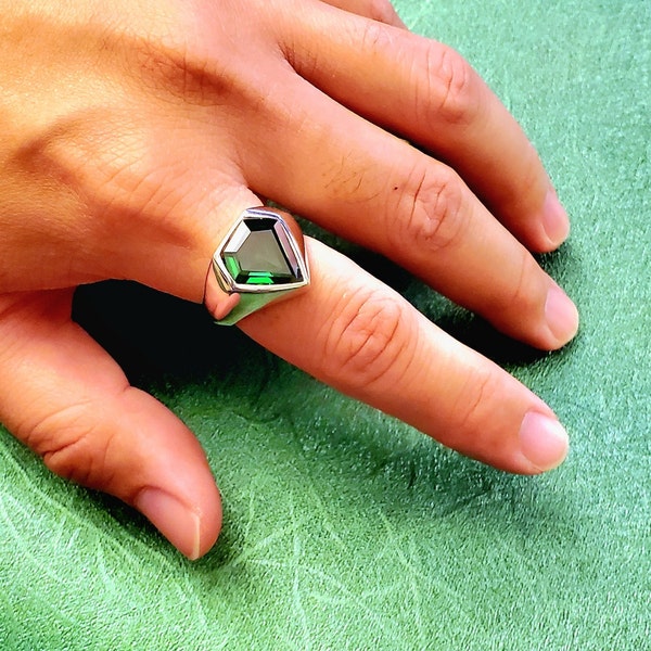 Emerald Ring, Mens Ring, 925 Sterling Silver Ring, 22k Gold Fill Ring ...