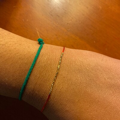 Emerald Green String Bracelet With Zircon Bead Gold CZ Silk - Etsy