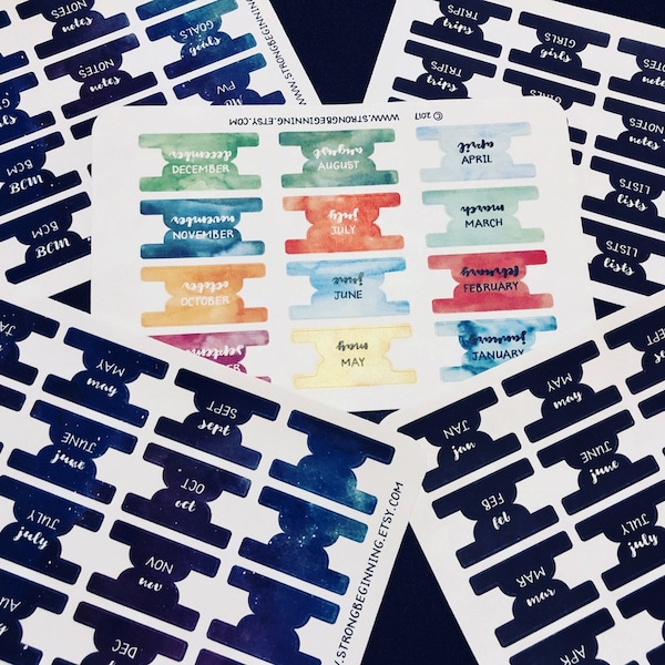 Watercolor Divider Tab Stickers, Planner Stickers, Bullet Journal ...