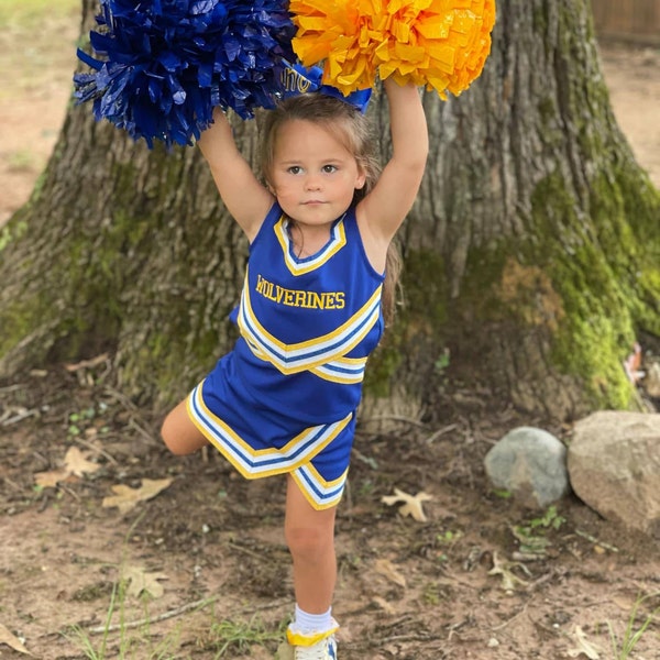 Blue & Gold Cheer Uniform, Blue and Yellow Cheerleading Uniform, Girls ...