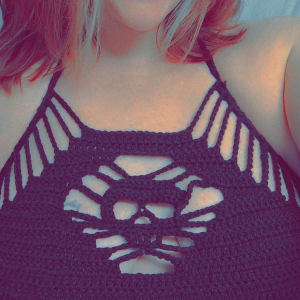 Goth Crochet Pattern Crop Top SKULL, Grunge Clothes, Crochet Bikini ...