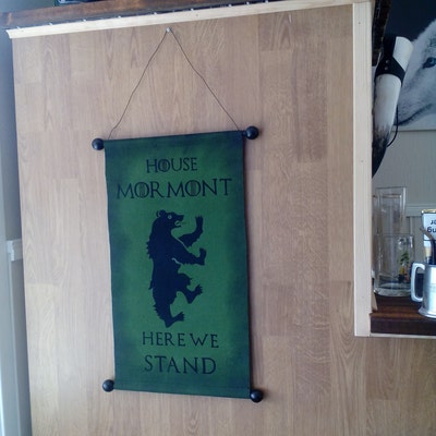 Hand Painted House Mormont Canvas Banner here We Stand Game of Thrones ...
