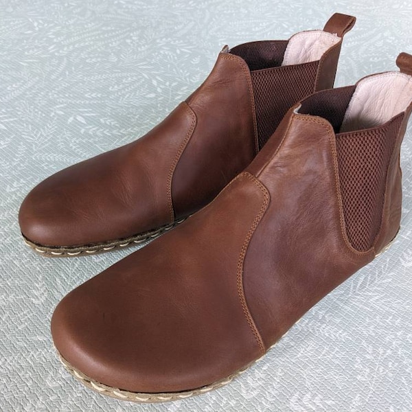 Sustainable Mens Barefoot Chelsea Boots, Coffee Wide Toe Box Boots ...