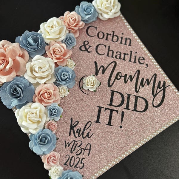 Wined a Lot Graduation Cap Topper With Flowers Glitter Customize Colors ...