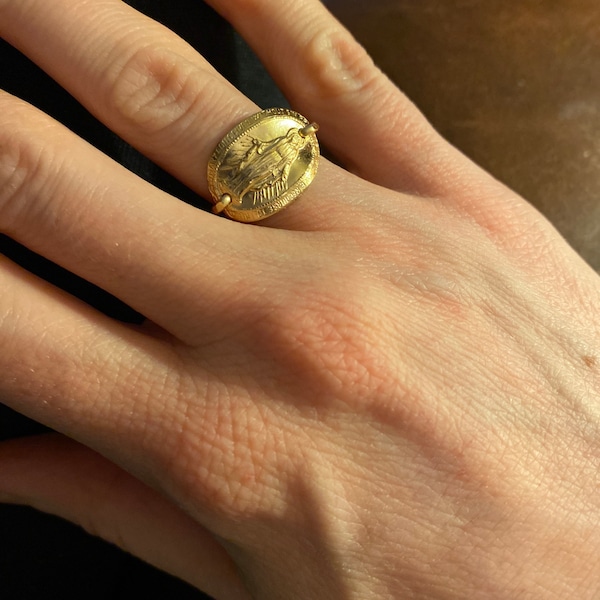Medallion Ring - Virgin Mary Ring - Gold Miraculous Medal Ring - Gold ...