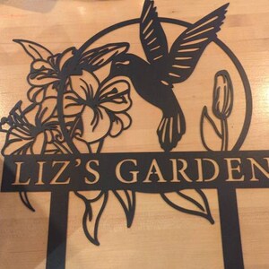 Custom Hummingbird Metal Garden Decor, Bird With Stakes Garden Sign ...