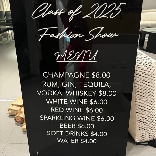 Black Acrylic Drink Menu Sign (W-106) - Back40life - Etsy