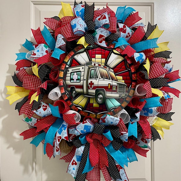 Faux Stained Glass Ambulance/emt Wreath Sign, Metal Wreath Sign, Signs ...