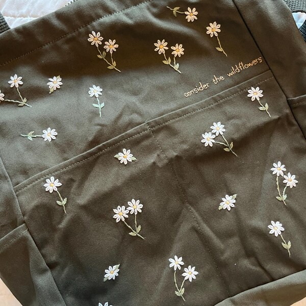 Daisy Embroidery Tote Bag, Summer Shoulder Bag, Handmade Gift, Eco ...