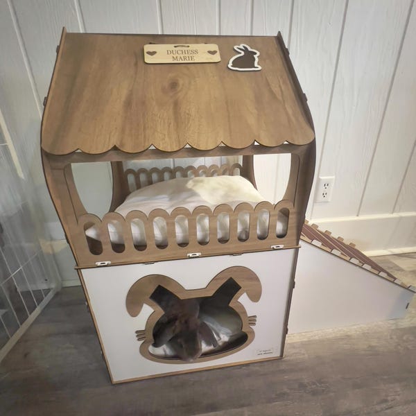Wooden Rabbit House, Two Storey Rabbit Castle, Modern Rabbit Furniture ...