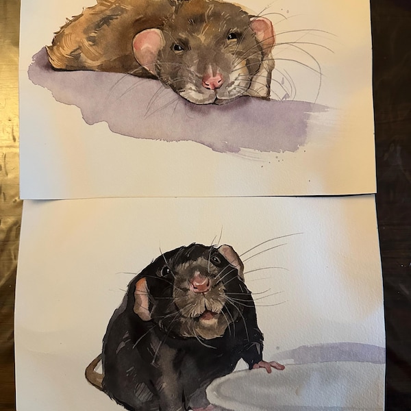 Watercolor Custom Rat Portrait, Personalized Rat Drawing, Rat ...