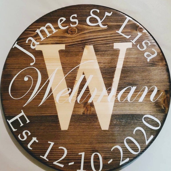 Name and Est Date Wood Round - Etsy