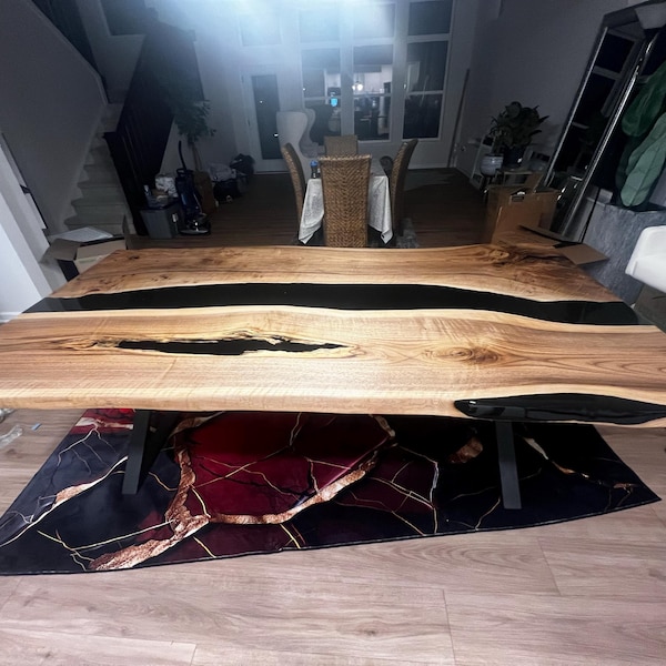 Custom Dining Table, Live Edge Epoxy Kitchen Table, Wood Epoxy Resin ...