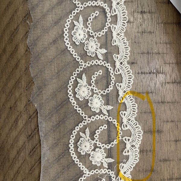 Ivory Beige Embroidered Tulle Lace Fabric With Chevron Patterns, Retro ...