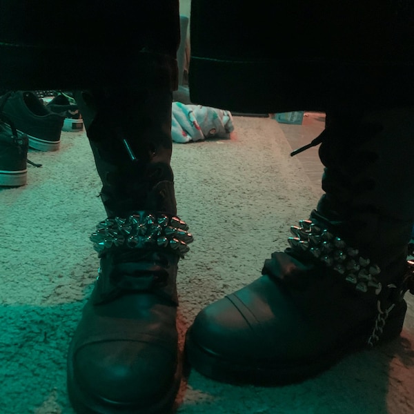 Bootstraps Boot Harness Handmade Genuine Leather Punk Studded Tall Uk ...