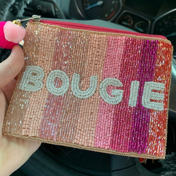 Hand-beaded Pink Coin Purse: 'bougie' Cotton Zipper Pouch - Etsy