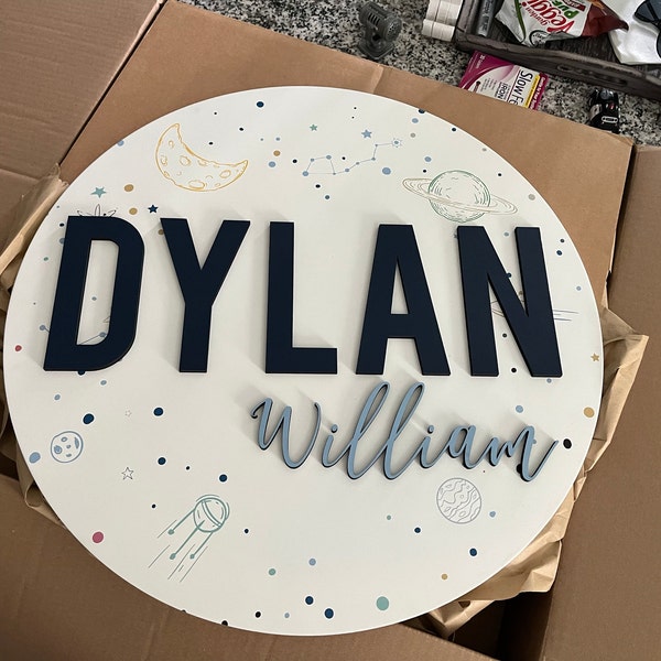 Outer Space Name Sign | Personalized | Baby Name Sign | Wood Sign ...