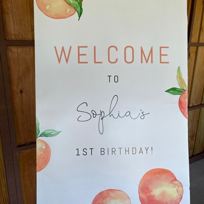 Peach Welcome Sign Template, Printable Peach Themed Party Welcome Sign ...